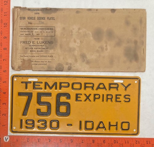 1930 IDAHO TEMPORARY license plate # 756 with original Envelope | eBay