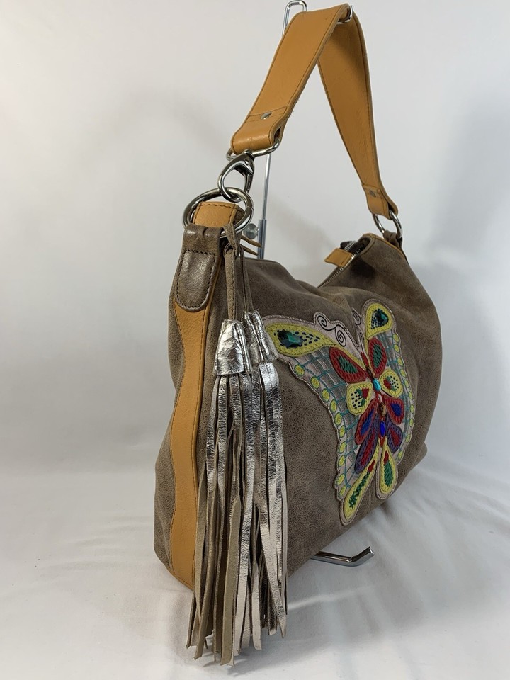 RARE Consuela Leather Embroidered Butterfly Large Handbag Tote Purse | eBay