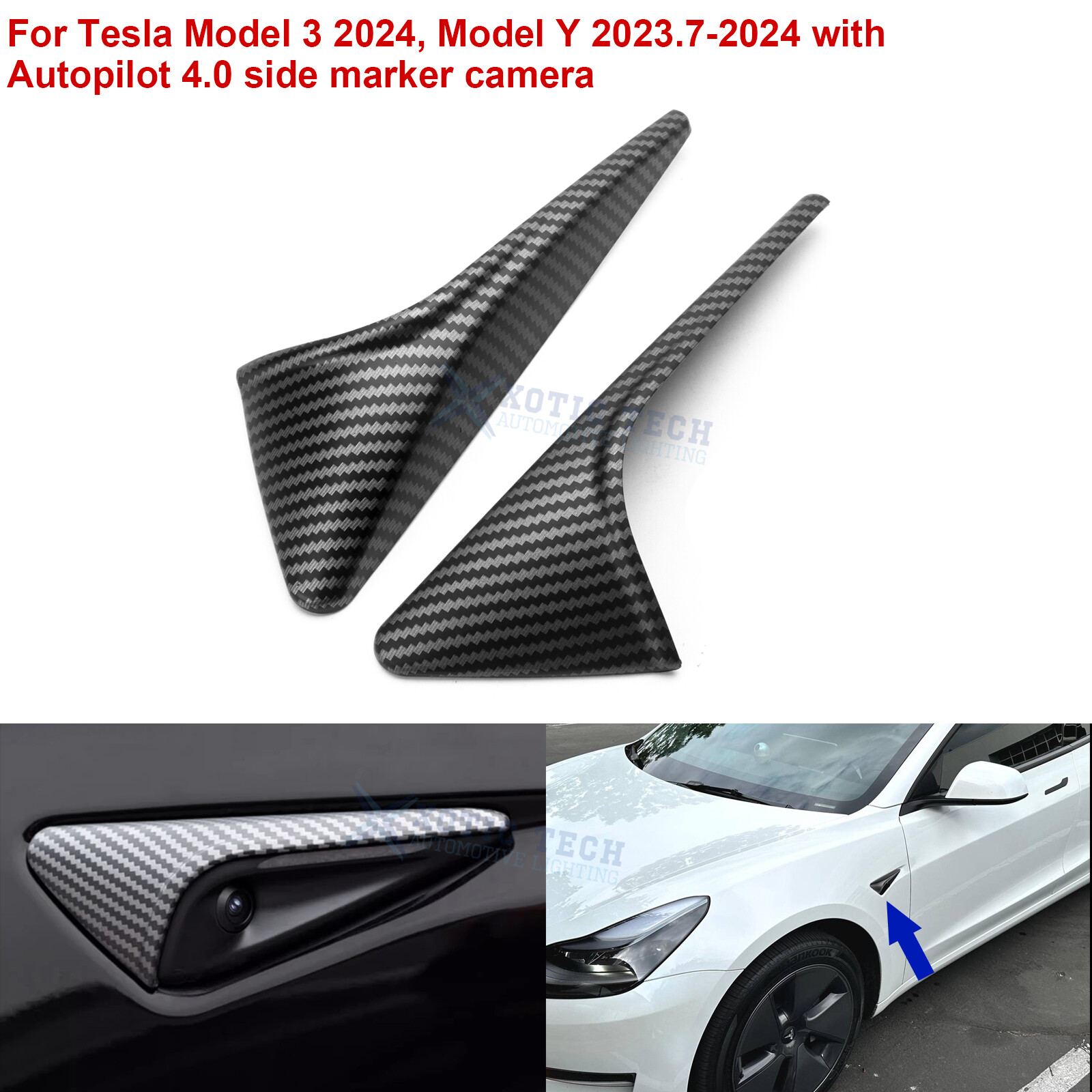For Tesla 24-26 HW4.0 Side Fender Camera Half Cover Matte Carbon Fiber ...