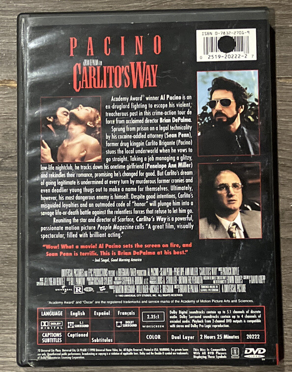 Carlito's Way (DVD, 1998, Widescreen) Al Pacino-Sean Penn | eBay