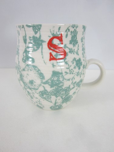 Anthropologie Monogram Mug Letter s Mint Green Floral Cottage Pottery ...
