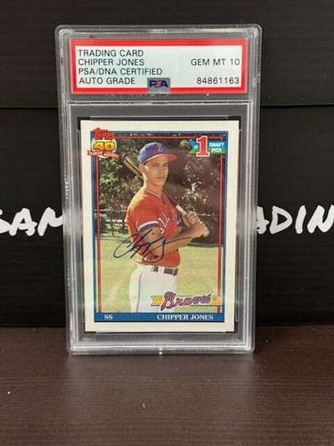 1991 Topps Baseball Chipper Jones On Card Auto Blue Ink Rookie PSA GEM ...