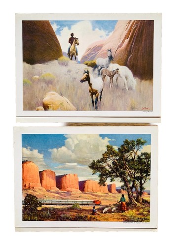 1957 SANTA FE DINING CAR MENUS FRED HARVEY RAILROAD Navajo Ponies Red ...