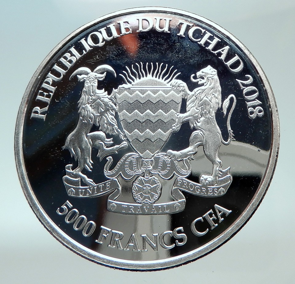 2018 CHAD Lion Shield Goat Face Proof Genuine Silver 5000 Franc Coin ...
