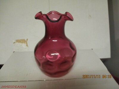 5.75" RUBY RED COIN DOT SPOT HANDBLOWN VASE GLASS CRANBERRY | eBay