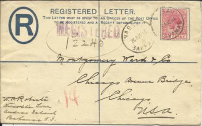 Bahamas Registered Postal Envelope HG:C3a uprated SG#116 Nassau 26/AUG ...