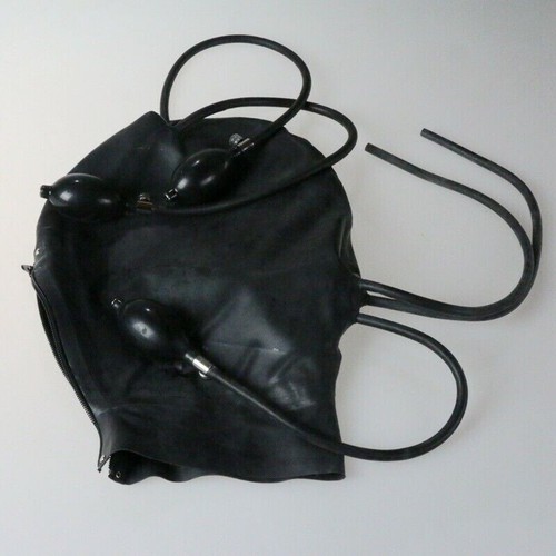 Latex Gummi Hood Rubber Mask with Inflatable Long Tube BDSM Asphyxia ...