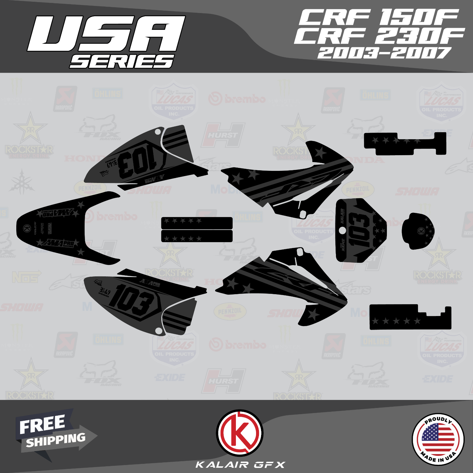 Graphics Kit for HONDA CRF150F CRF230F (2003-2007) Usa - Smoke | eBay