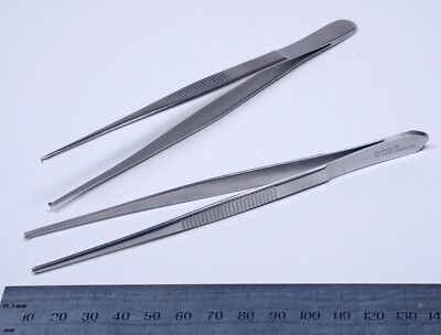 2x Codman #30-4239 Brigham Tissue Forceps 5¾" Straight 1x2 Stainless ...