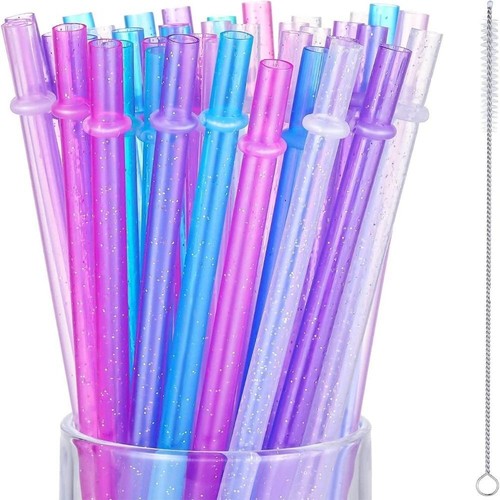 25pcs Clear Glitter Plastic Straws Mixed Color Sparkle Jar 793355502953 ...