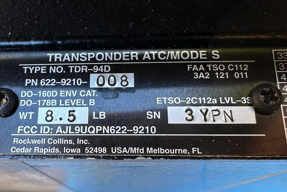 Collins TDR-94D Transponder 622-9210-008 Aircraft Part | eBay