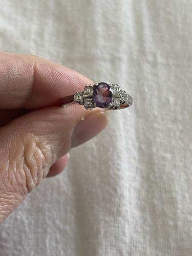 Silver 935 Ring With Oval Purple Stone And Square Clear Stones, Size 9 ...