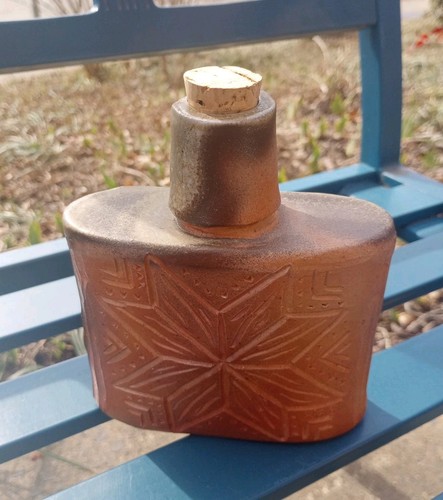 Hand Built Studio Pottery Flask Wood Fired Vessel Vase Bottle Snowflake ...