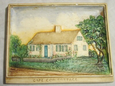 Vintage Hand Made Chalk or Plaster Wall Plaque -- CAPE COD COTTAGE -- 9 ...