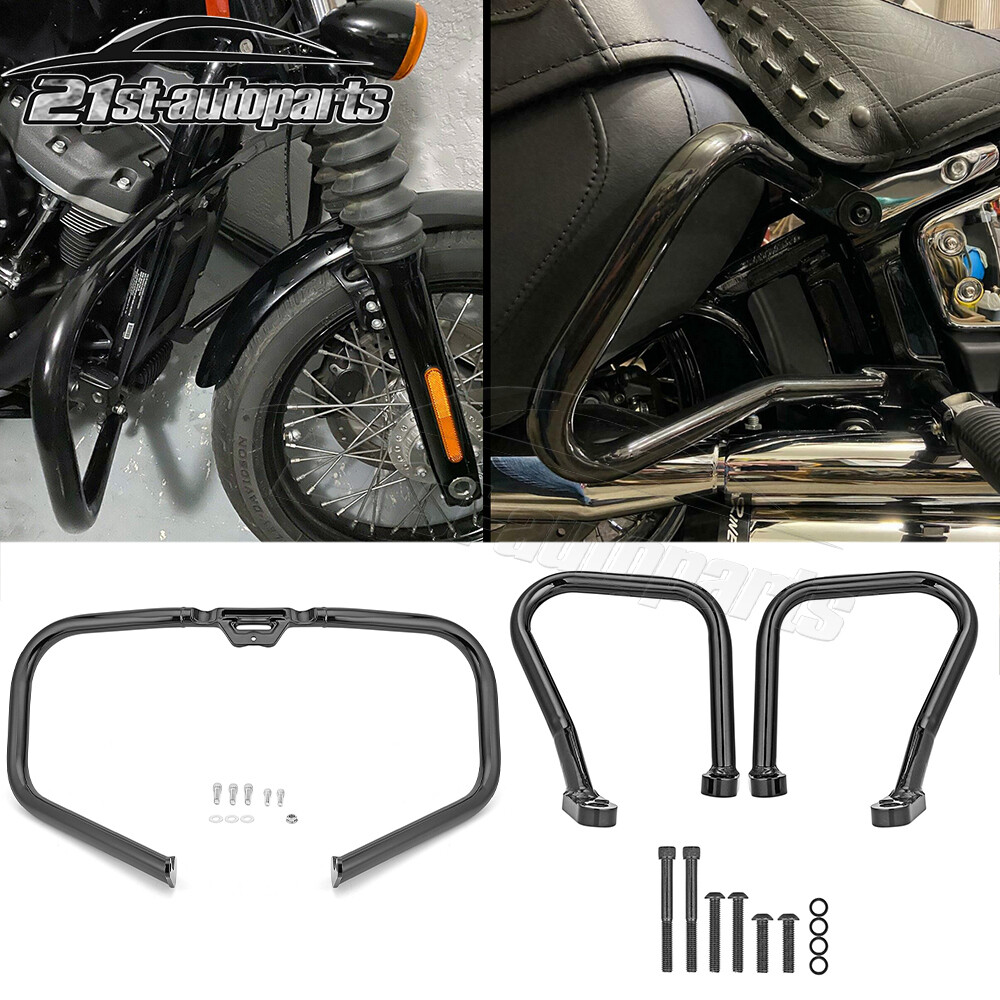 For Harley 18+ Softail Heritage Classic FLHC Front / Rear Engine Guard ...