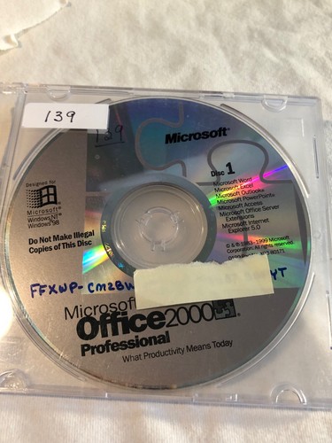 Microsoft Office 2000 Professional Disk 1&2 Extra w/Authorization Key ...