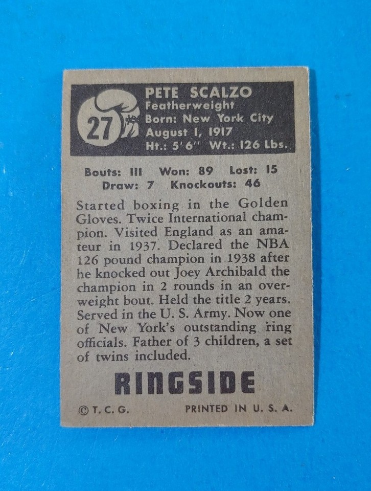 1951 TOPPS RINGSIDE BOXING #27 PETE SCALZO EX | eBay
