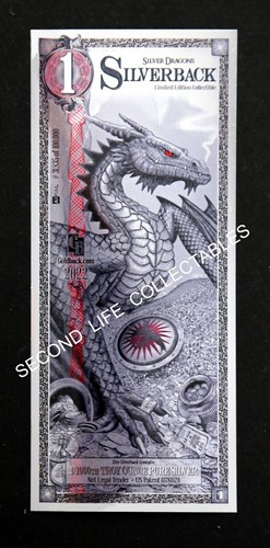 SILVER DRAGON SILVERBACK-Limited-Edition Silver Note, Acrylic Holder ...