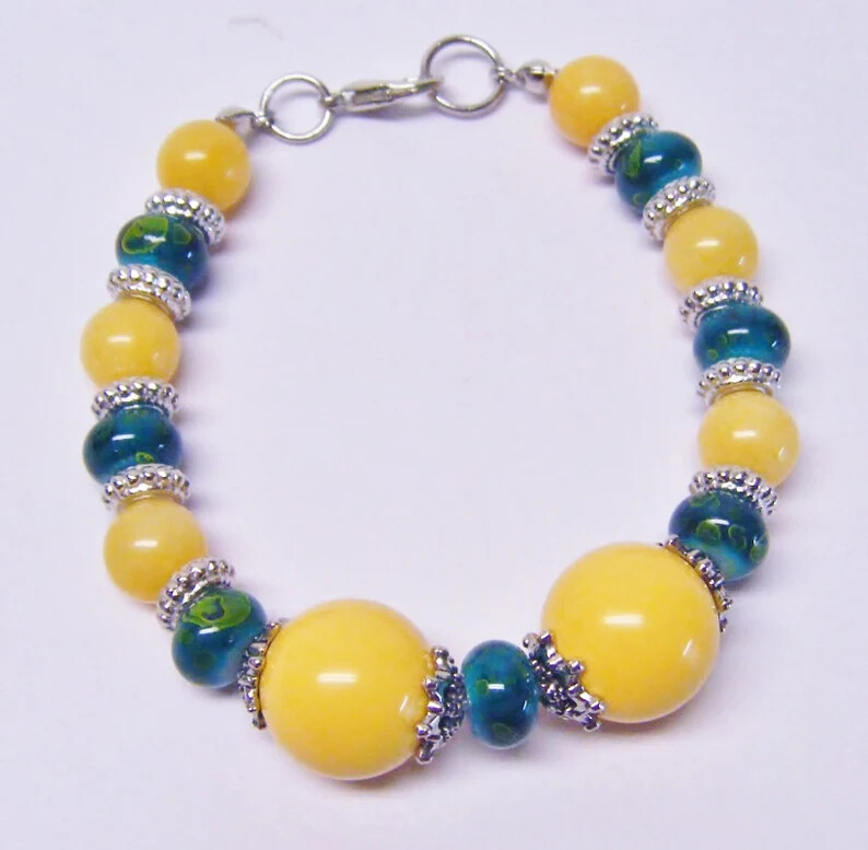 Yellow Howlite w/Yellow Natural Stone Beads Necklace/Bracelet/Earrings ...