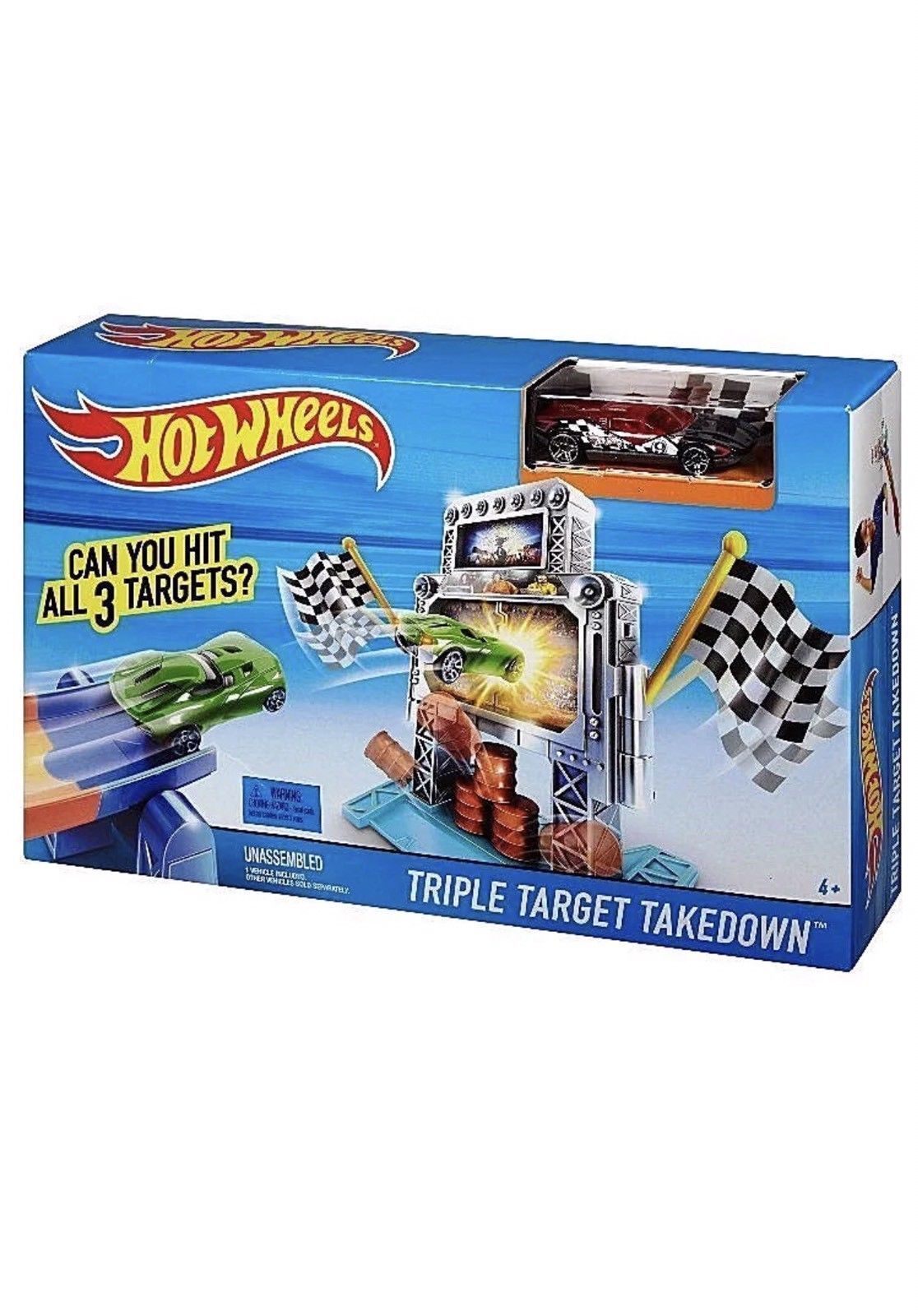 Hot Wheels Triple Target Takedown Play Set w/ Red Race Car & Pull-Back ...