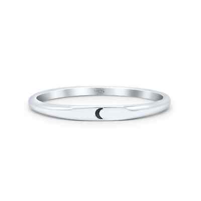 2mm Tiny Pretty Small Crescent Half Moon Engraved Oxidized Band Thumb ...