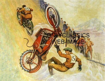 1920's HILLCLIMB MOTORCYCLE RACING VINTAGE ART GRAPHICS POSTER ...