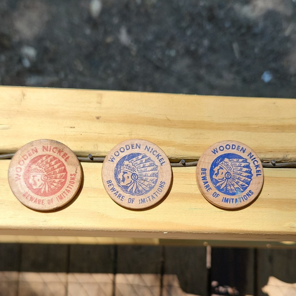 Wash & Glo Winston-Salem Wooden Nickel Token Lot, Red & Blue | eBay
