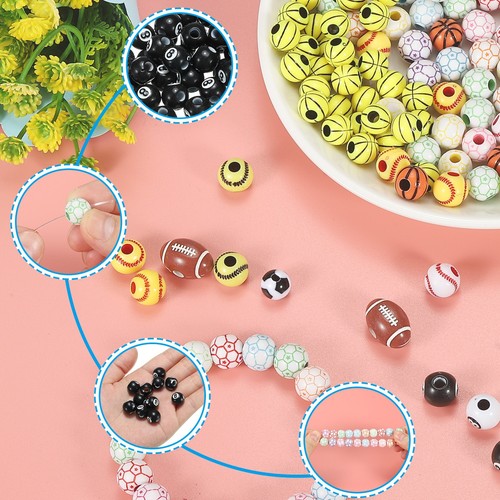 50Pcs 12mm Sports Ball Beads Acrylic Billiards with 4.4Yd Rope Black | eBay