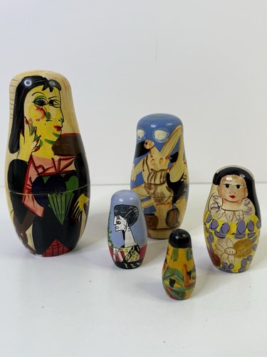 Vintage Nesting Dolls Signed Authentic Model Abstract Art Profiles 5 pc ...