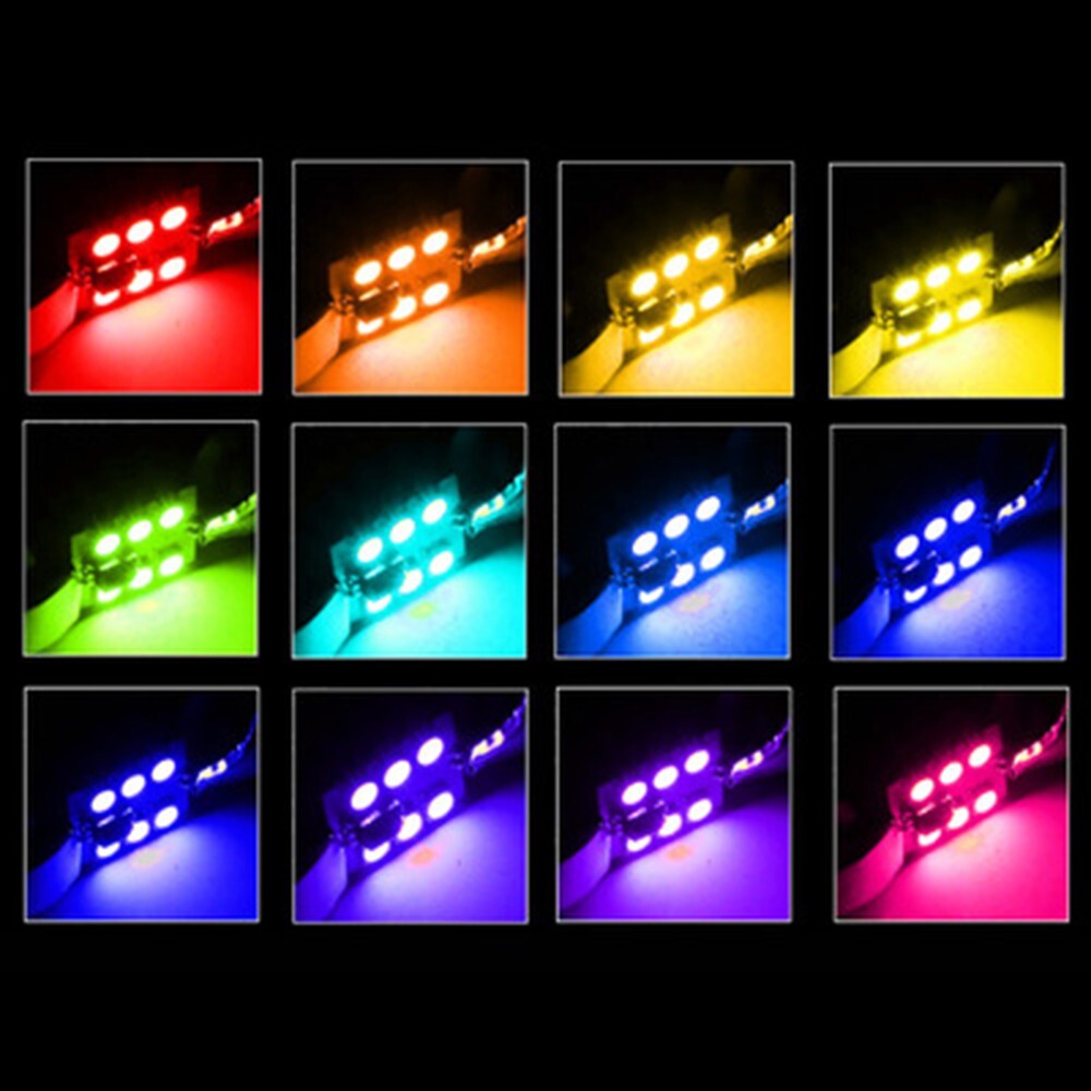 Multi Color Car Interior Light Bulbs 2PCS RGB LED Festoon Map Dome 41MM ...