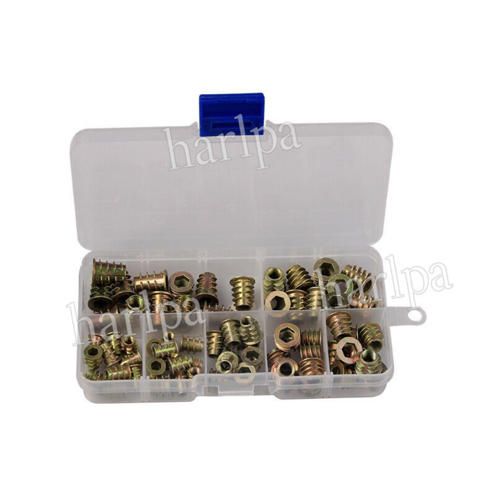 70Pcs/set Thread For Wood Insert Nut Flanged Hex Drive Head Furniture ...