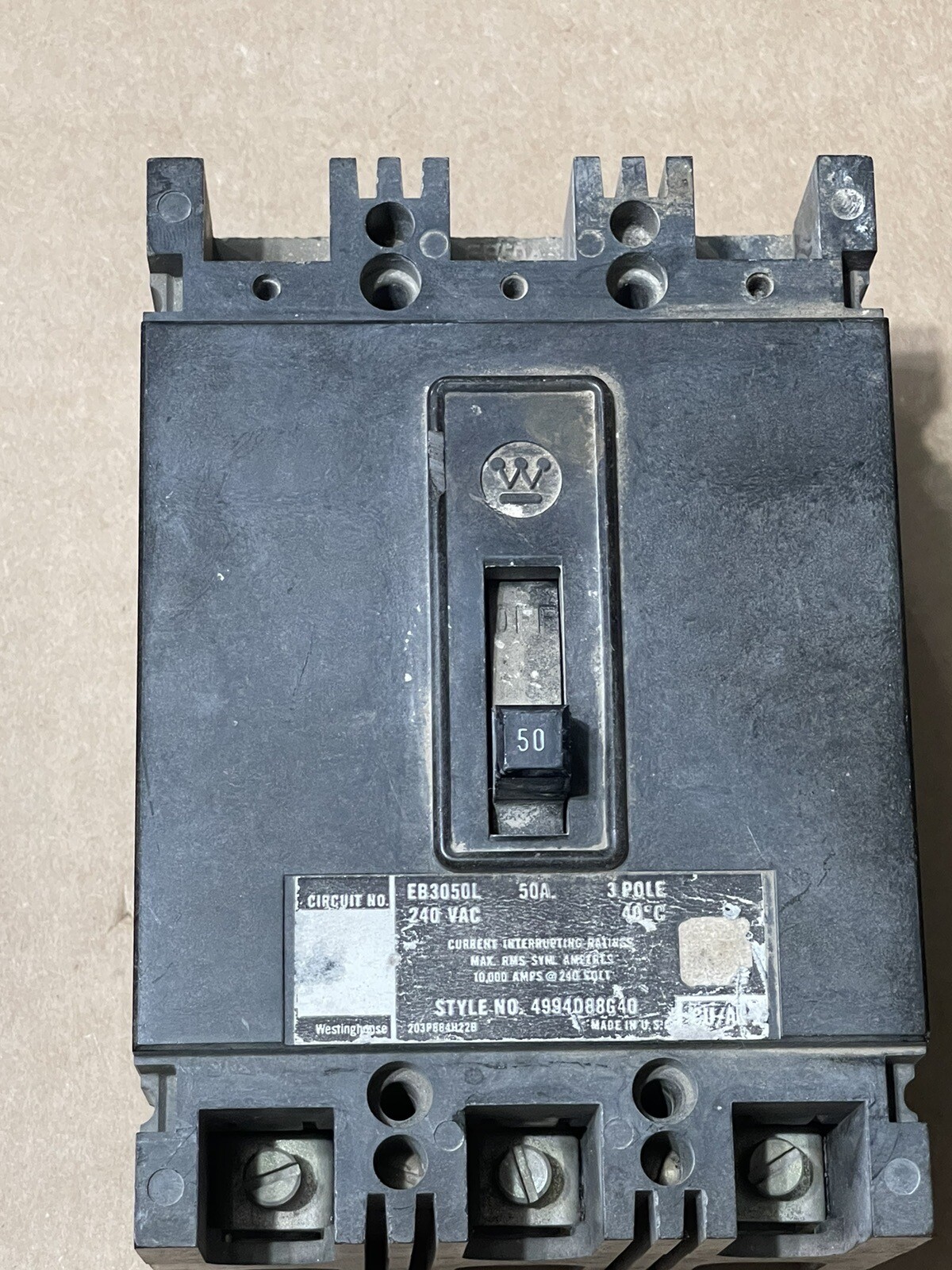 Westinghouse 50A, 240VAC, 3 Pole Circuit Breaker EB3050L | eBay