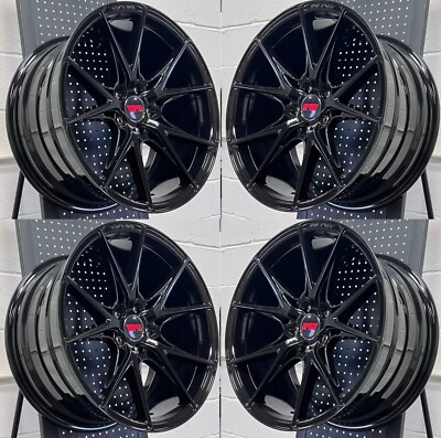 "19x8.5/19x9.5 +35 5x114.3 73.1 Gloss Black Staggered Tuner 19"" Wheels ...