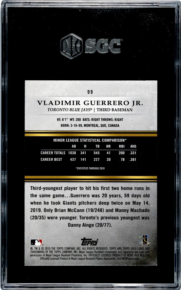 2019 Topps Gold Label #99 Vladimir Guerrero Jr. SGC 9.5 MINT+ RC | eBay