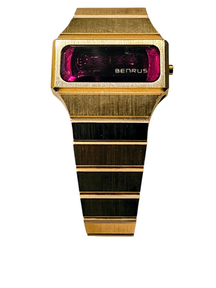 Vintage 1970s Benrus Gold Plated LED Digital Watch Excellent Condition ...