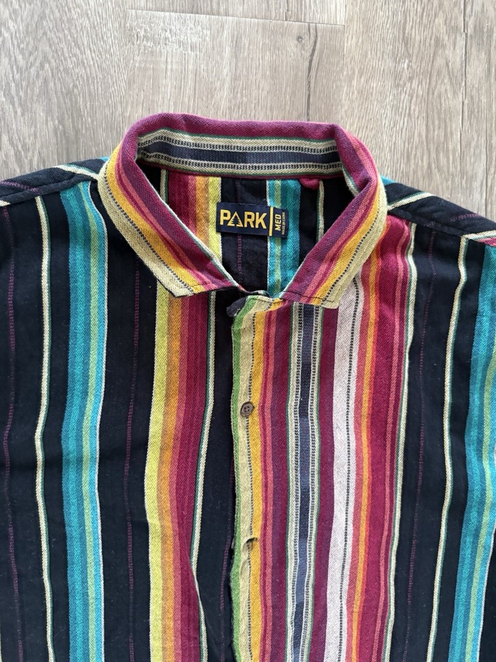 Park Short Sleeve Men’s Striped Cotton Shirt Medium Boho Festival ...