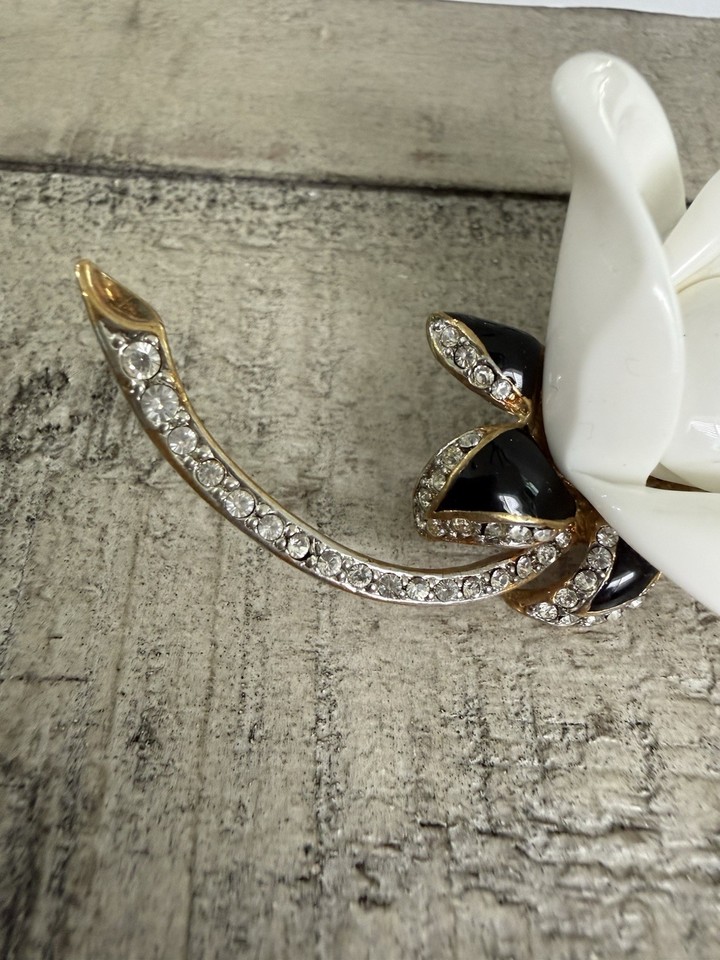 Vintage Signed Kenneth J Lane KJL White Lucite Rhinestones Rose Brooch ...