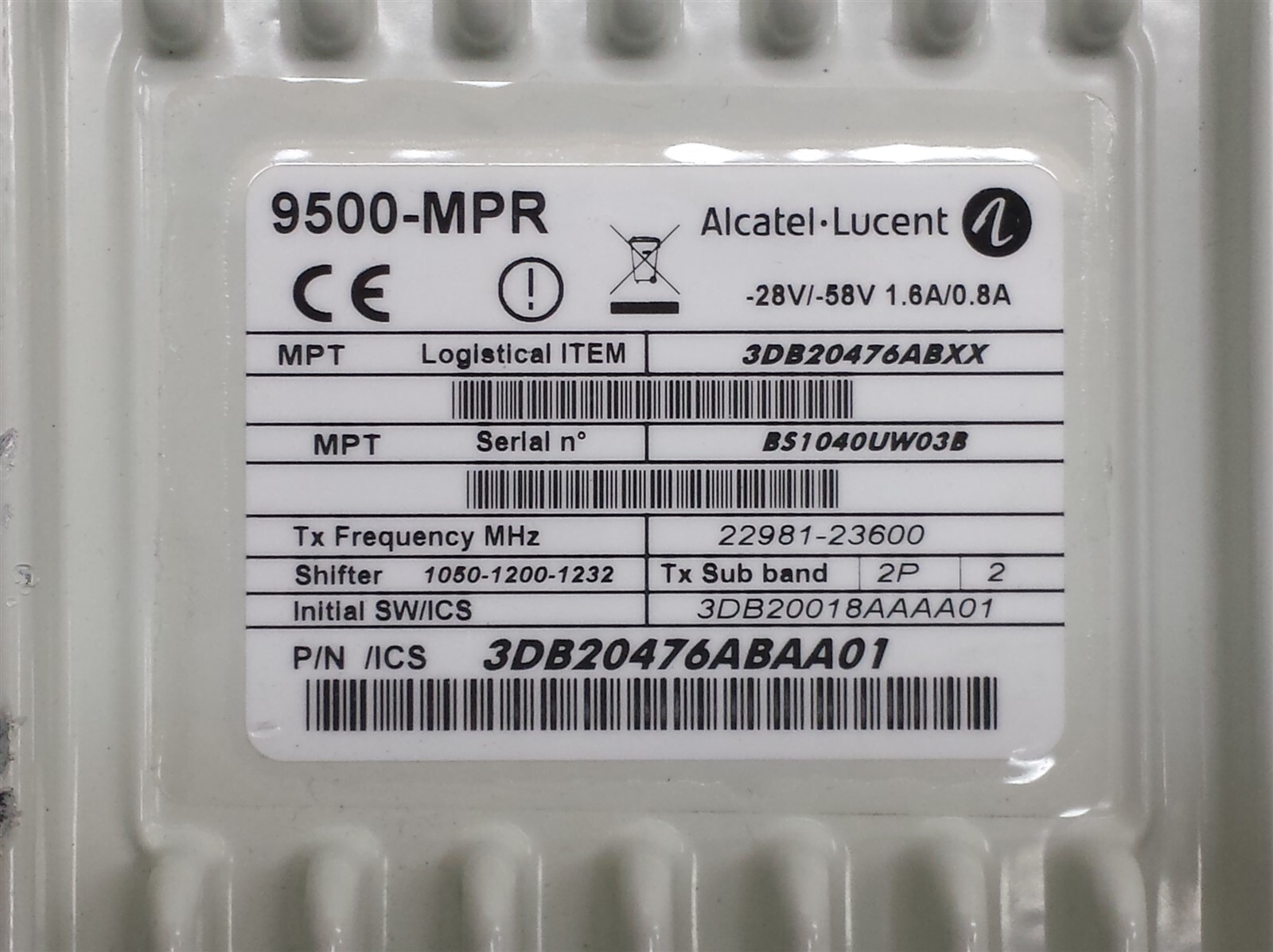 ALCATEL-LUCENT 9500-MPR ODU RADIO MPT-HC 3DB20476ABAA01 23GHz 22981 ...