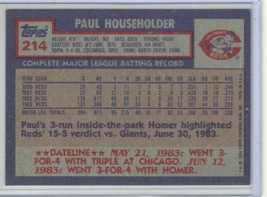 1984 Topps #214 Paul Householder Cincinnati Reds | eBay