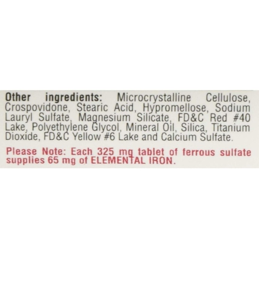 Major FeroSul 325 mg Ferrous Sulfate Iron Supplement - 100 Red Tablets ...
