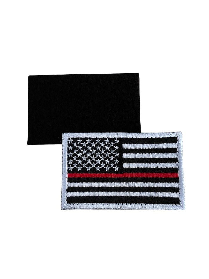Thin Red Line Flag Embroidered Patch W/Hook N Loop Backing USA 2 Pack ...