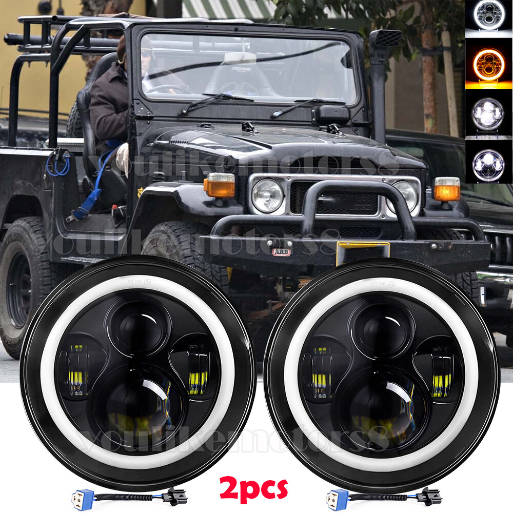 2x Fit Toyota Land Cruiser FJ40 FJ60 J80 65-85 7''Round LED Headlights ...