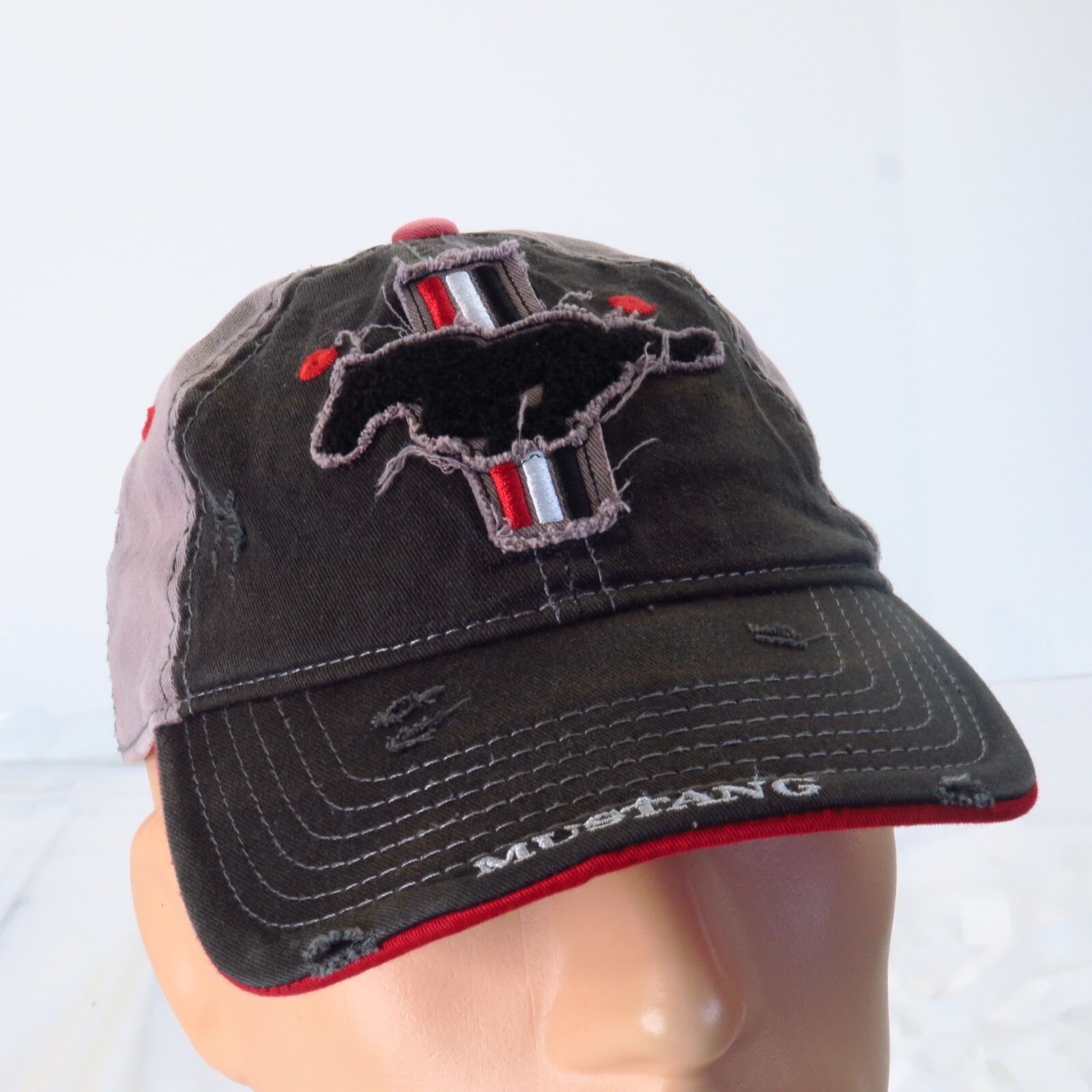 Ford Mustang Gray Red Distressed Horse Logo Snapback … - Gem