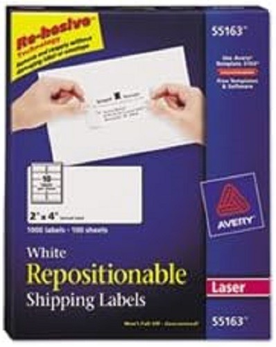 Repositionable Mailing 2x4in labels White Repositionable 1000/BX - 1EA ...