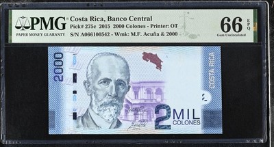 Costa Rica 2000 Colones 2015 P 275 c Gem UNC PMG 66 EPQ | eBay
