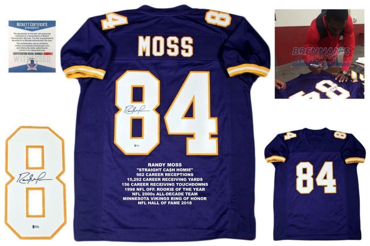 Randy Moss Autographed SIGNED Jersey - Purple - Stat - Beckett ...