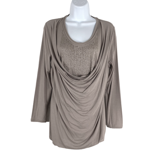 Soft Surroundings Top Medium Petite Beaded Taupe Rayon Blend NWT TP ...