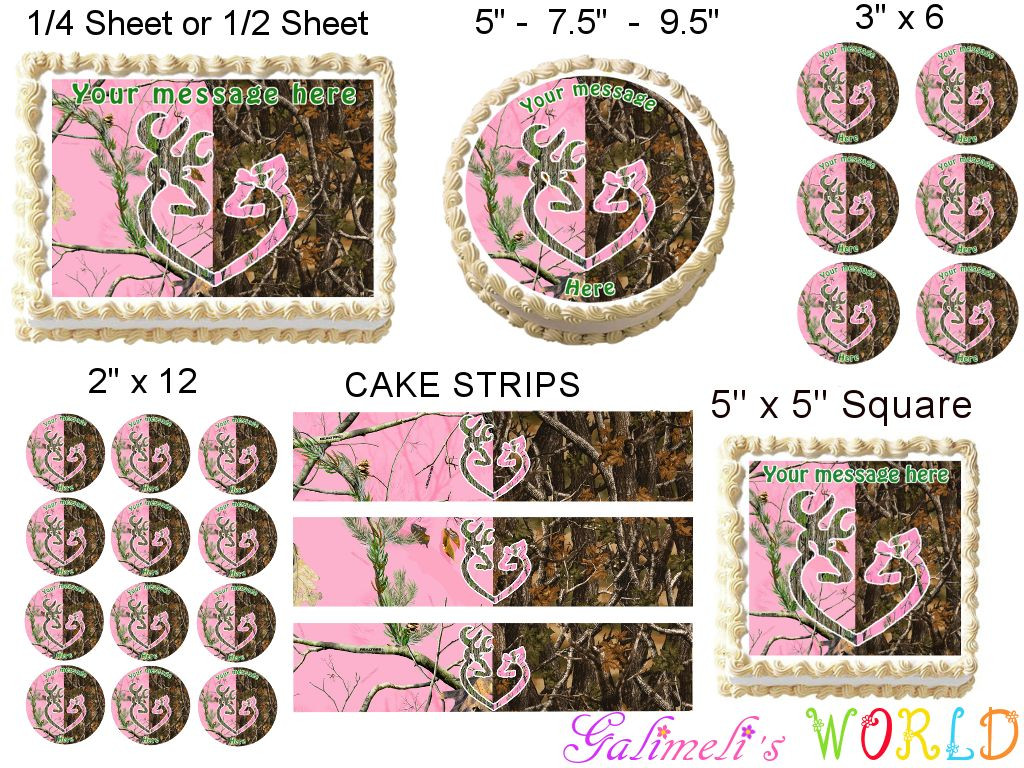 Pink Camo Oak Mossy Edible Image Frosting Cake Topper
