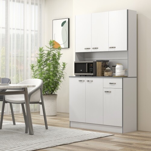 White 71" Modern Freestanding Kitchen Buffet Hutch With Server and ...