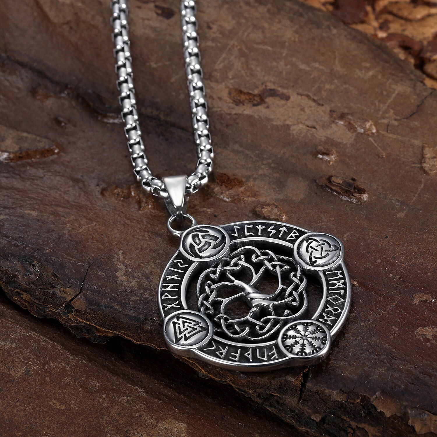 Vintage Viking Rune Celtic Tree Of Life Pendant Necklace Stainless ...
